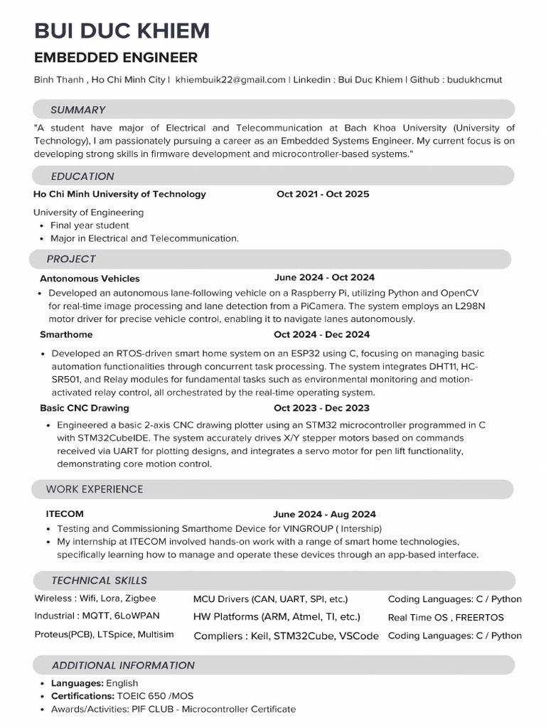 CV - Bui Duc Khiem - Internship | PDF