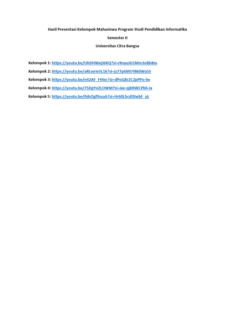 Hasil Presentasi Kelompok 2 Mahasiswa Program Studi Pendidikan Informatika | PDF