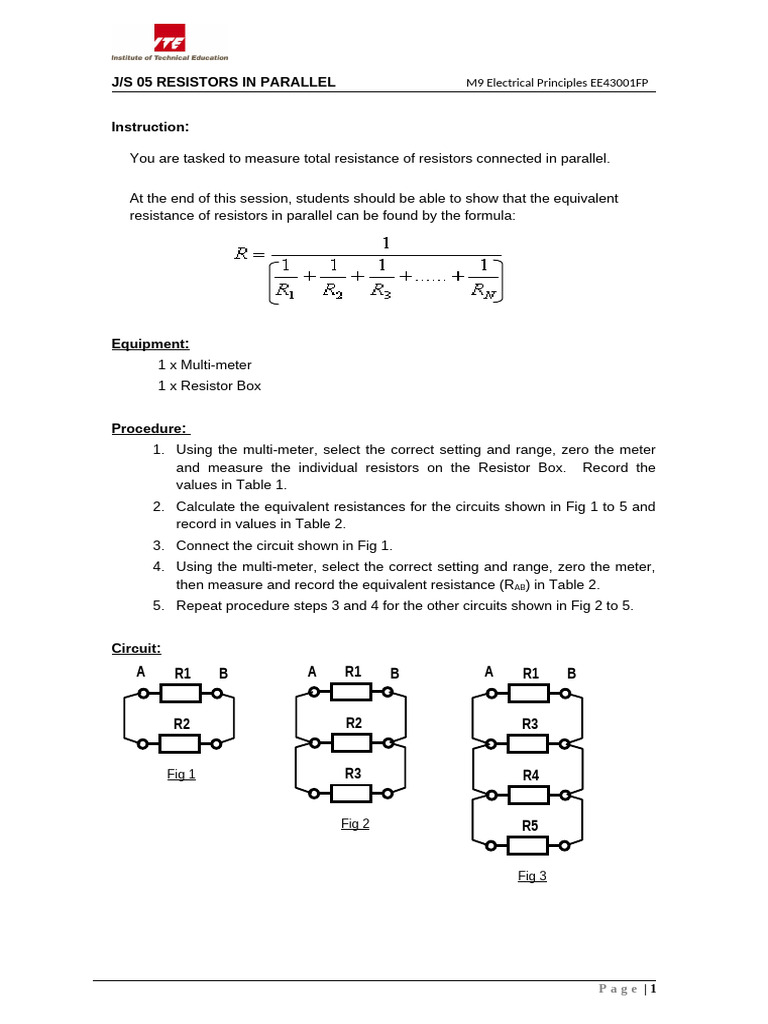 Js 05 - Resistors in Parallel | PDF | Resistor | Series And Parallel ...