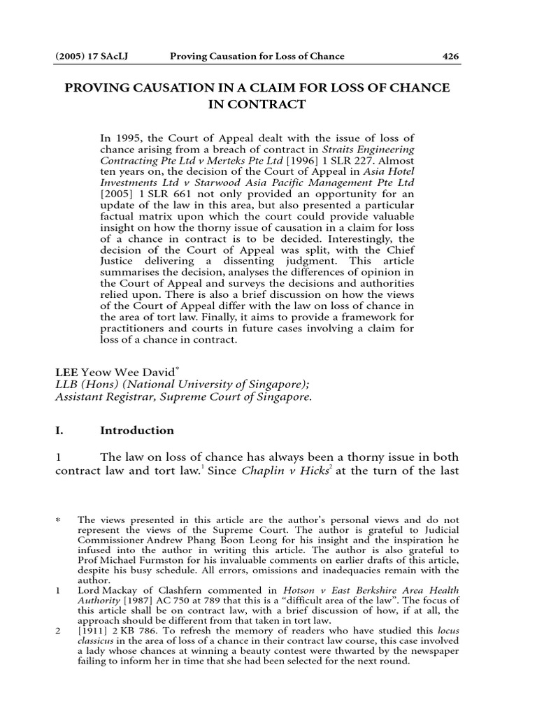 Loss of Chance in Contract | PDF | Negligence | Damages