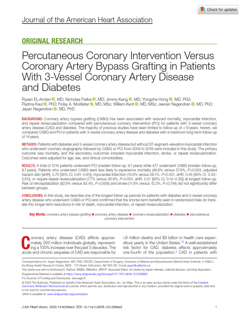 Percutaneous Coronary Intervention Versus Coronary Artery Bypass ...