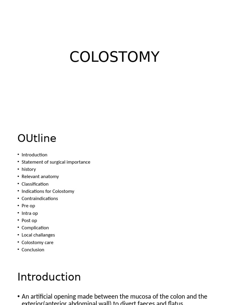 Colostomy in Surgery | PDF | Gastroenterology | Medical Specialties