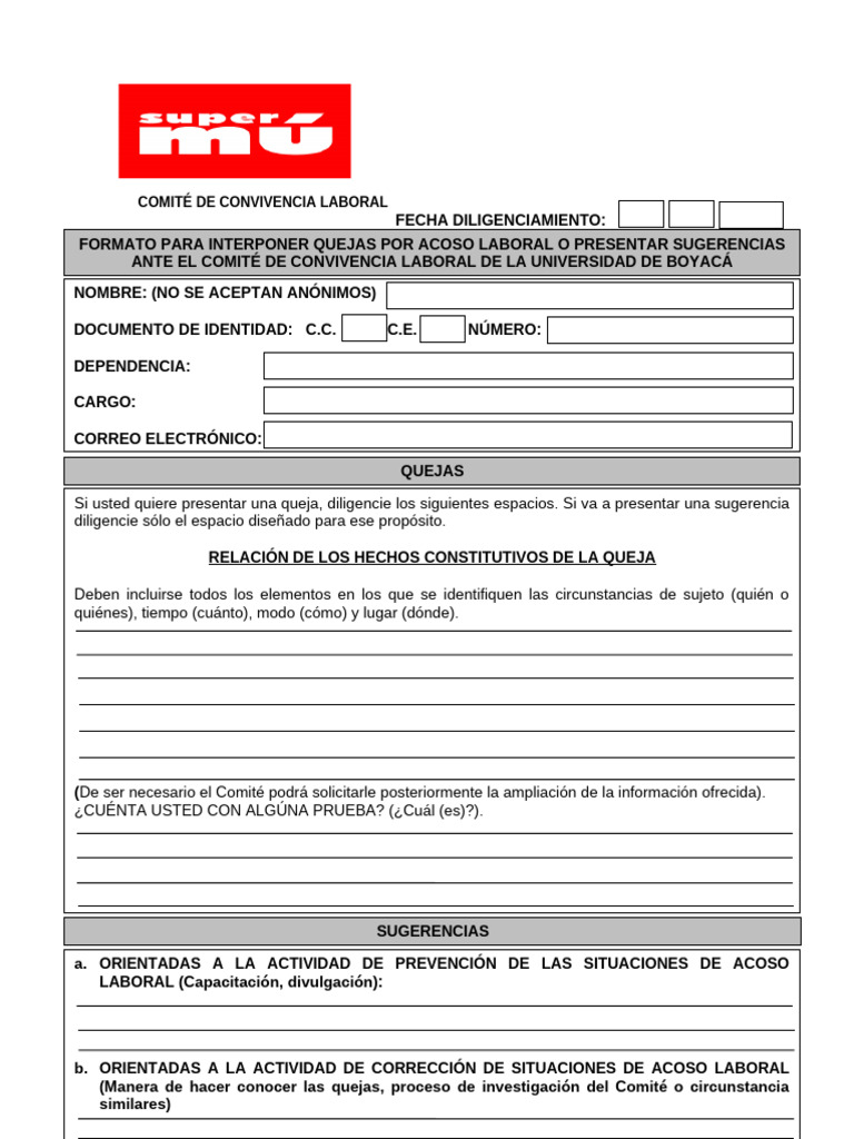 Formato Comité de Convivencia Laboral | PDF