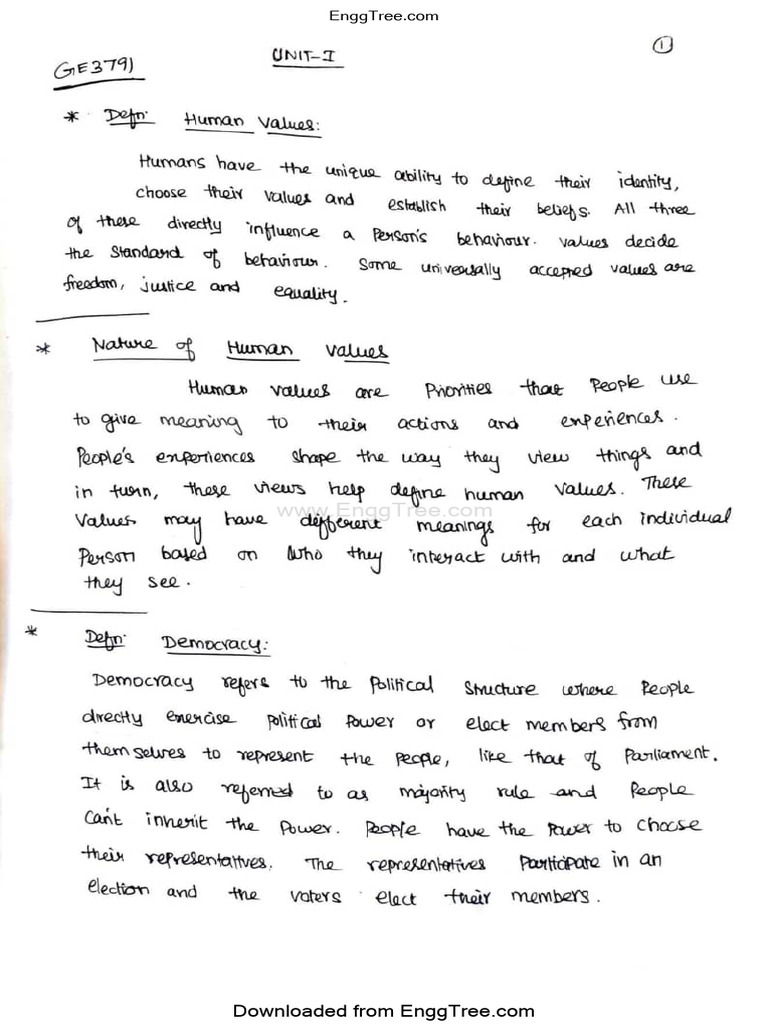 GE3791 Human Values and Ethics Lecture Notes 1 | PDF