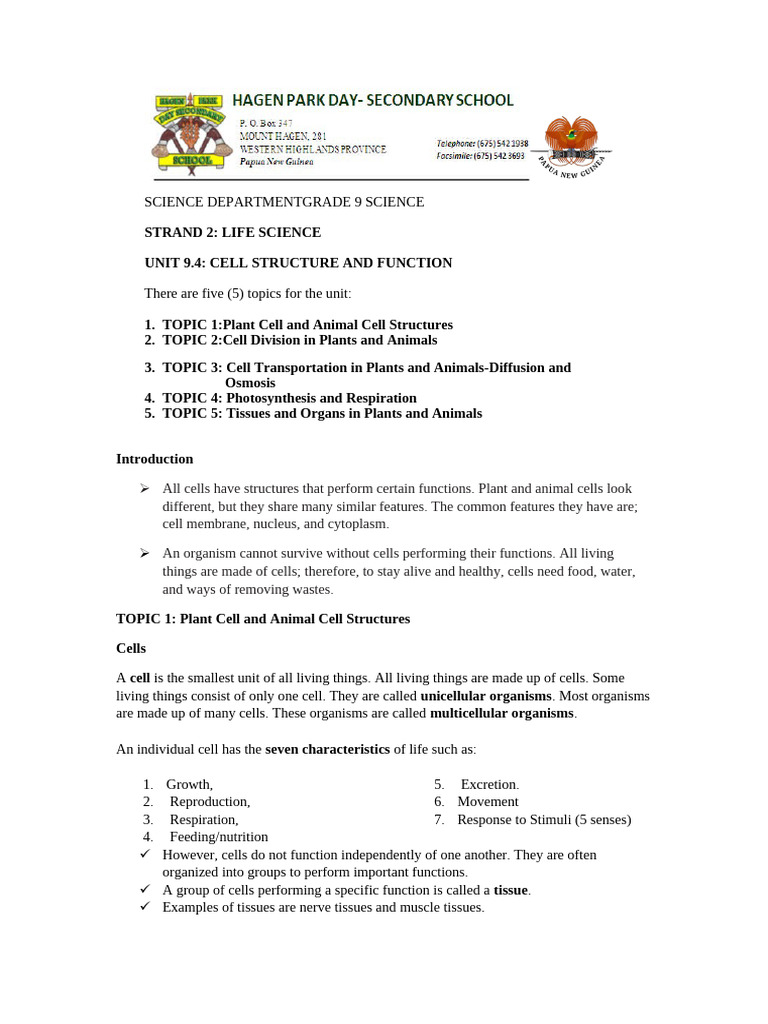 Grade 9 Cell Structure and Function Guide | PDF | Meiosis | Mitosis