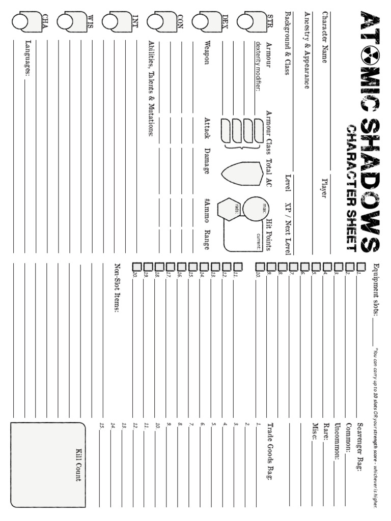 Atomic-Shadows Character Sheet DRIVETHRURPG | PDF | Chess Theory | Chess