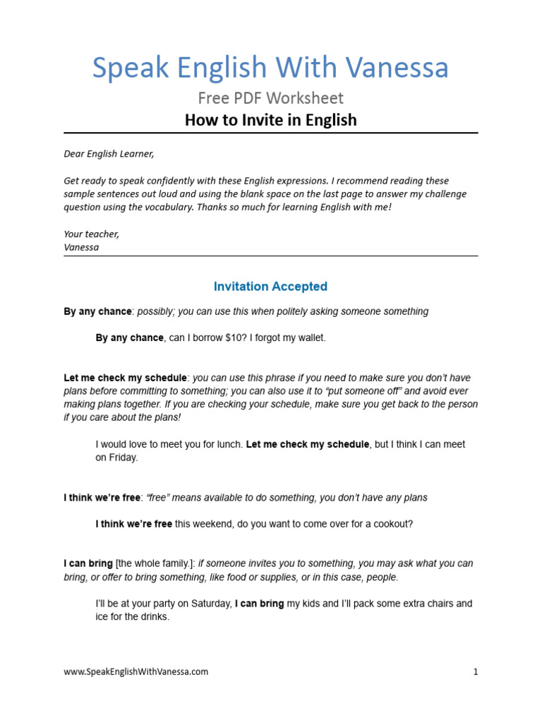 Invite in English - Speak English With Vanessa | PDF | English Language