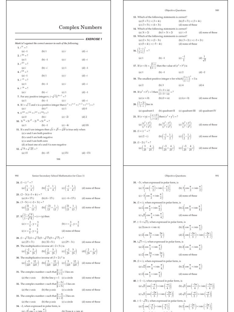 Complex Numbers: Objective Questions | PDF | Complex Analysis | Numbers