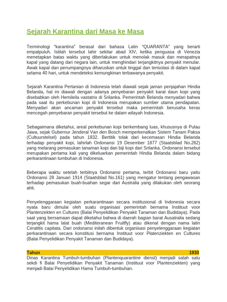Sejarah Karantina Dari Masa Ke Masa | PDF
