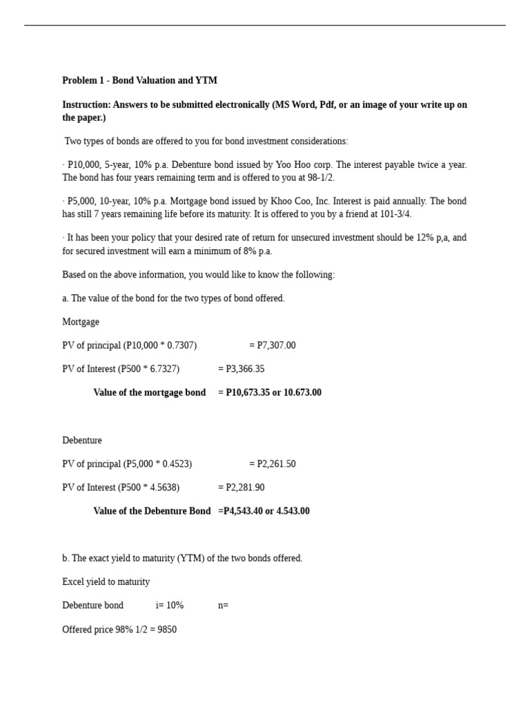 Test Bond Valuation and YTM Problems | PDF | Bonds (Finance) | Fixed Income
