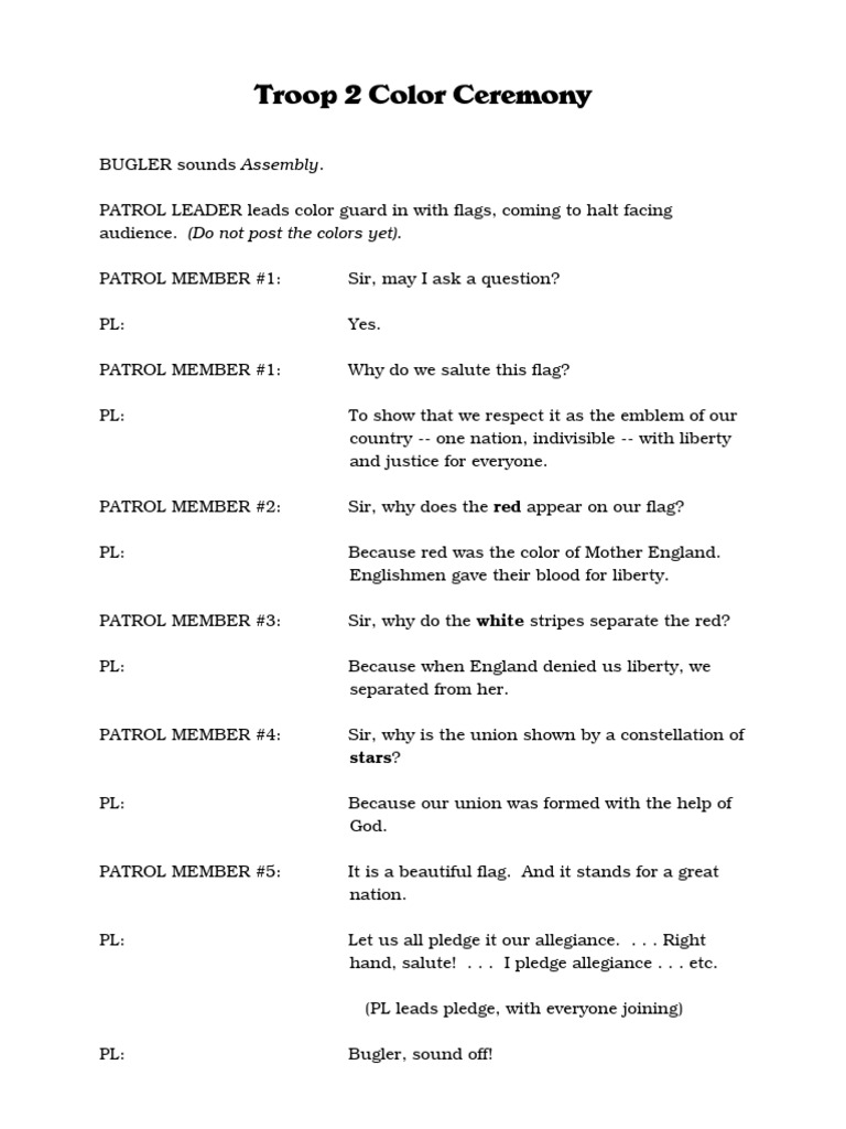 Troop 2 Color Ceremony Script | PDF