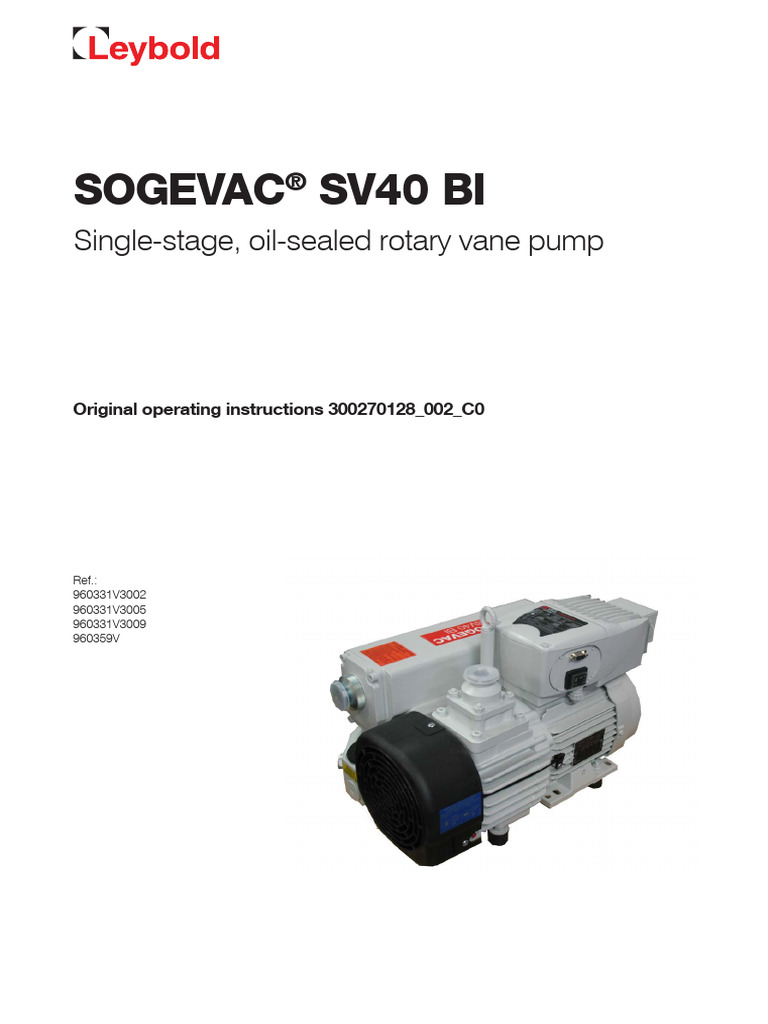 SOGEVAC SV40 BI Operating Manual | PDF | Pump | Vacuum