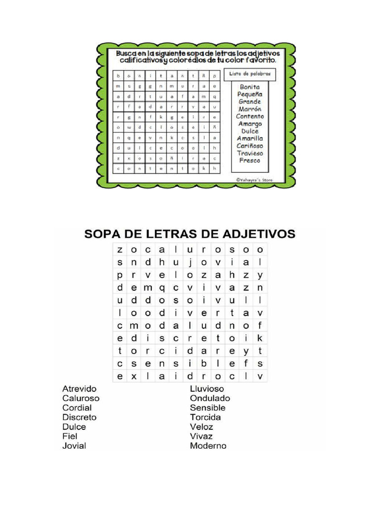 Sopa de Letras Adjetivos | PDF
