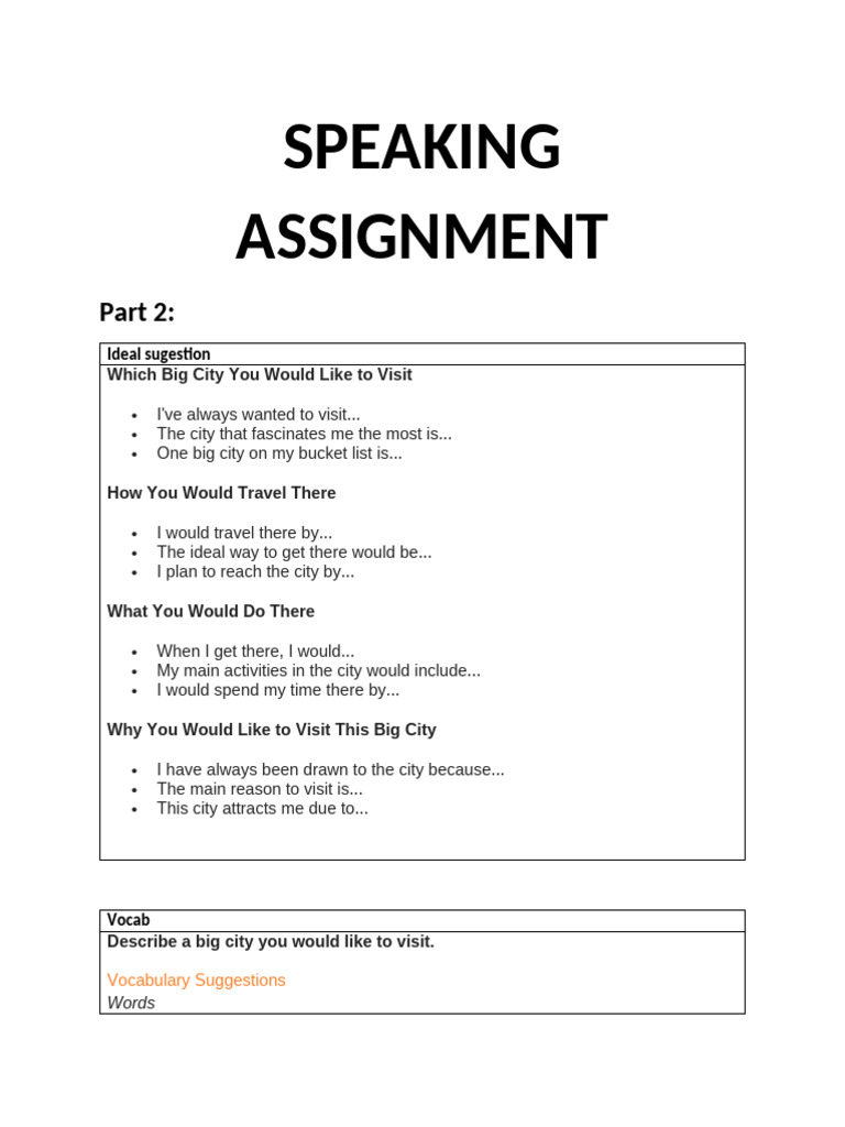 Speaking Assignment Vus Pdf Grammatical Tense Verb