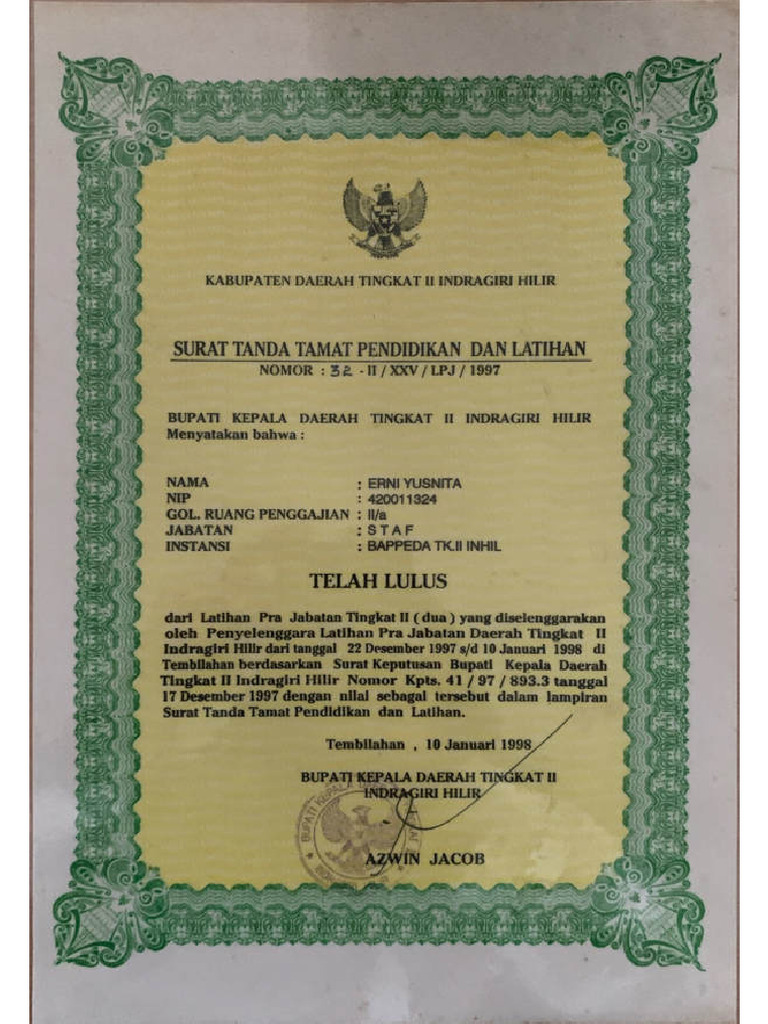 Sertifikat Diklat ERNI YUSNITA | PDF