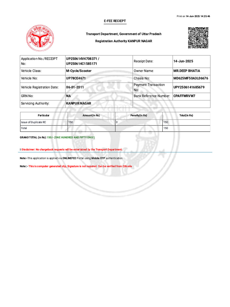 VAHAN 4.0 (Citizen Services) Onlineapp01 135 8013 | PDF