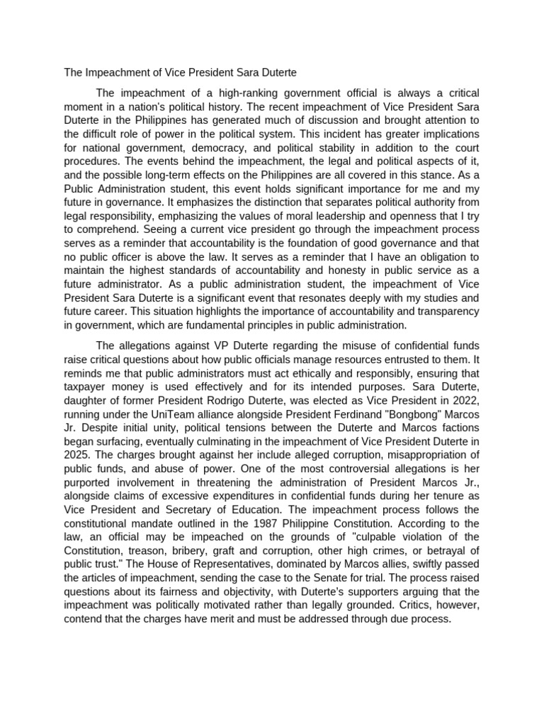 Impeachment of VP Sara Duterte: Impacts and Insights | PDF | Rodrigo ...