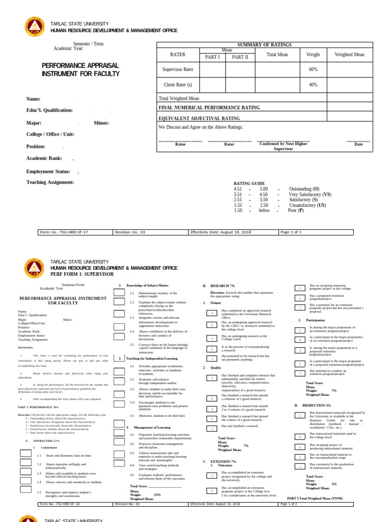 Performance Appraisal Instrument For Faculty: Human Resource ...