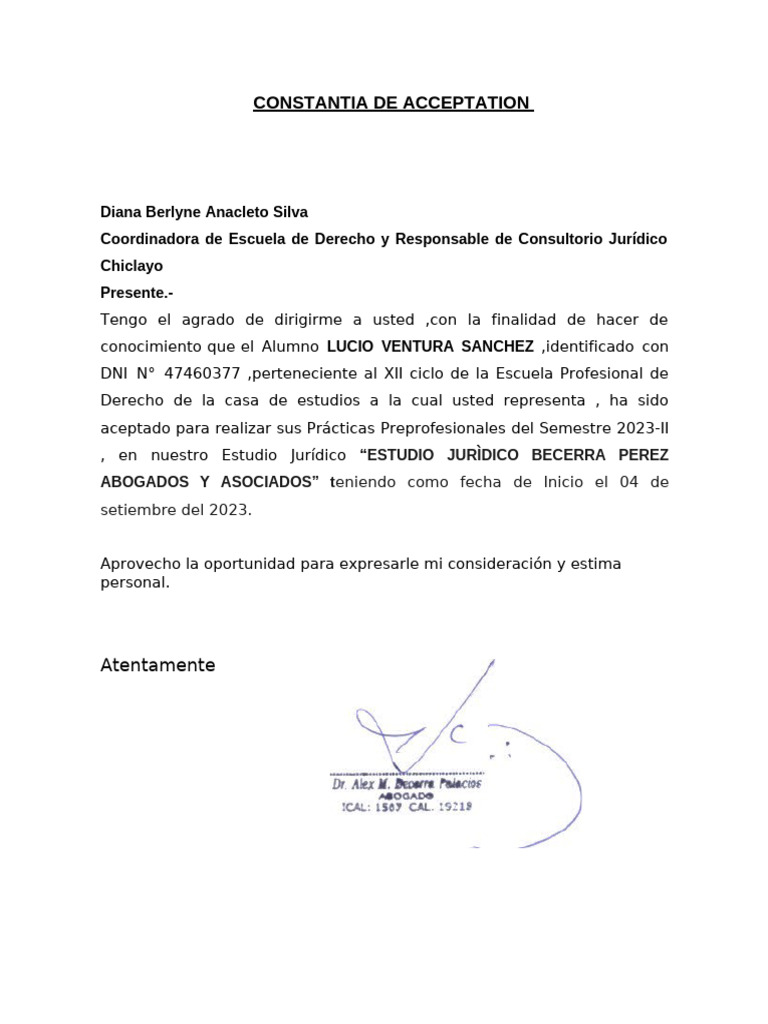 Constancia de Aceptación | PDF