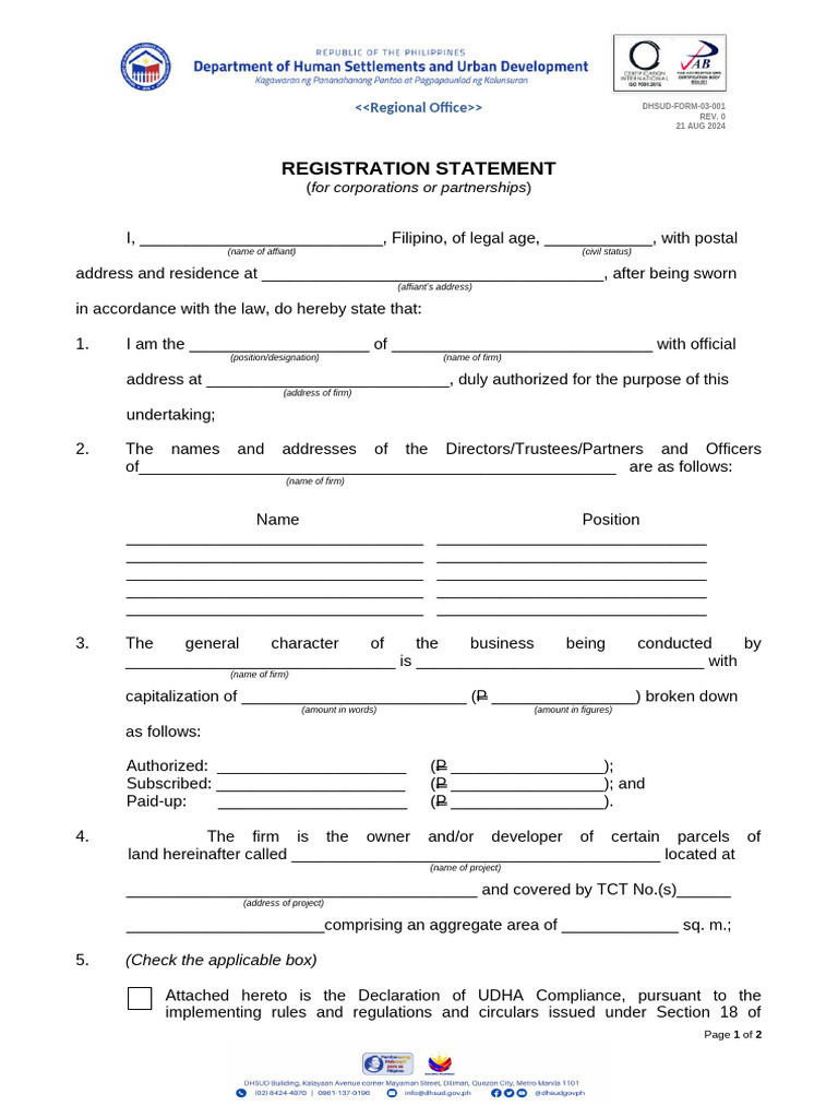 001 Sworn Registration Statement (Corp) - Rev0 | PDF | Justice | Crime ...