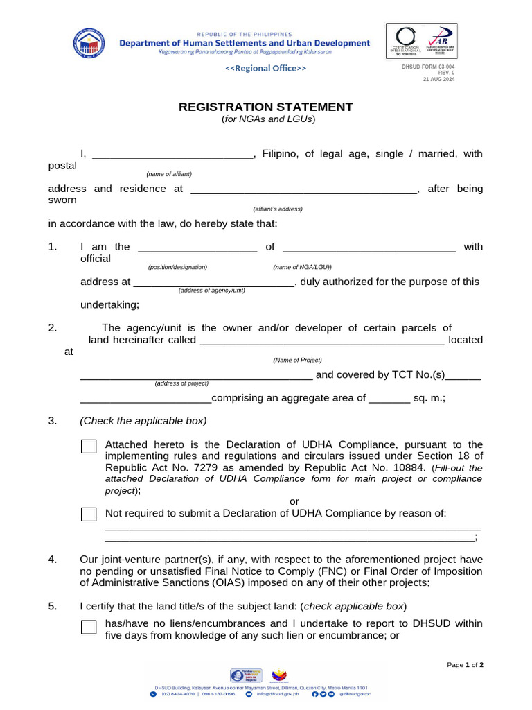 Registration Statement for NGAs and LGUs | PDF | Justice | Crime & Violence