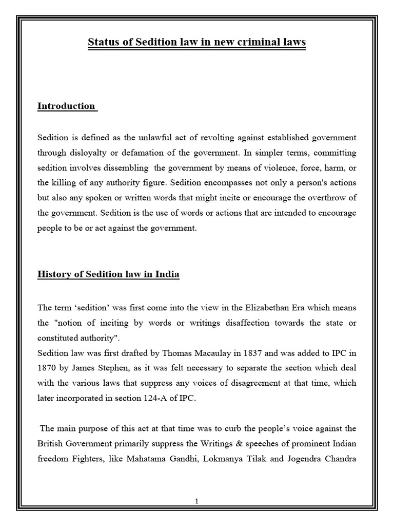 Sedition Law Reform in India: 2023 Update | PDF | Justice | Crime ...
