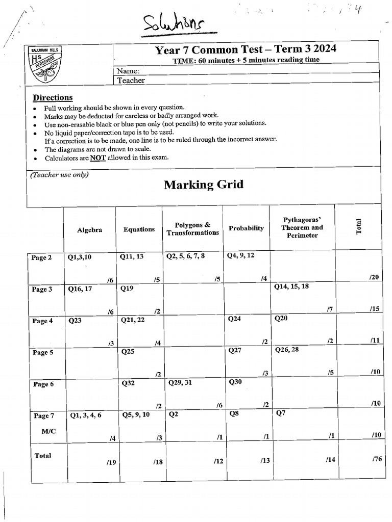 Year 7 Test Term 3 2024 | PDF