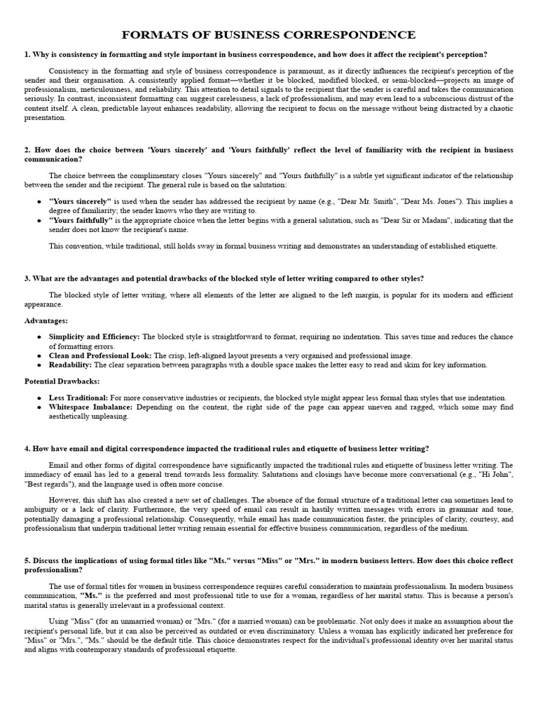 Activity 6 - Discussion - Formats of Business Letters | PDF | Communication