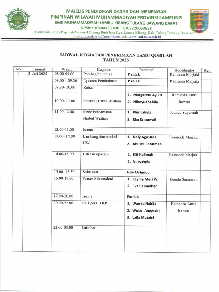 Jadwal Kegiatan PTQ SMK Mula20250630 - 10514372 | PDF