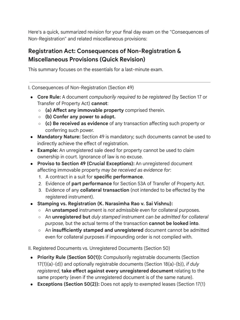 Consequences of Non-Registration Summary | PDF | Deed | Private Law