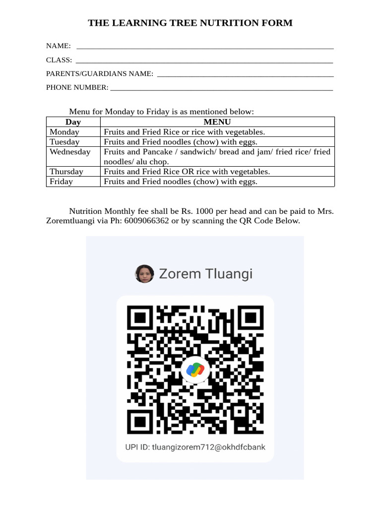 The Learning Tree Nutrition Form | PDF
