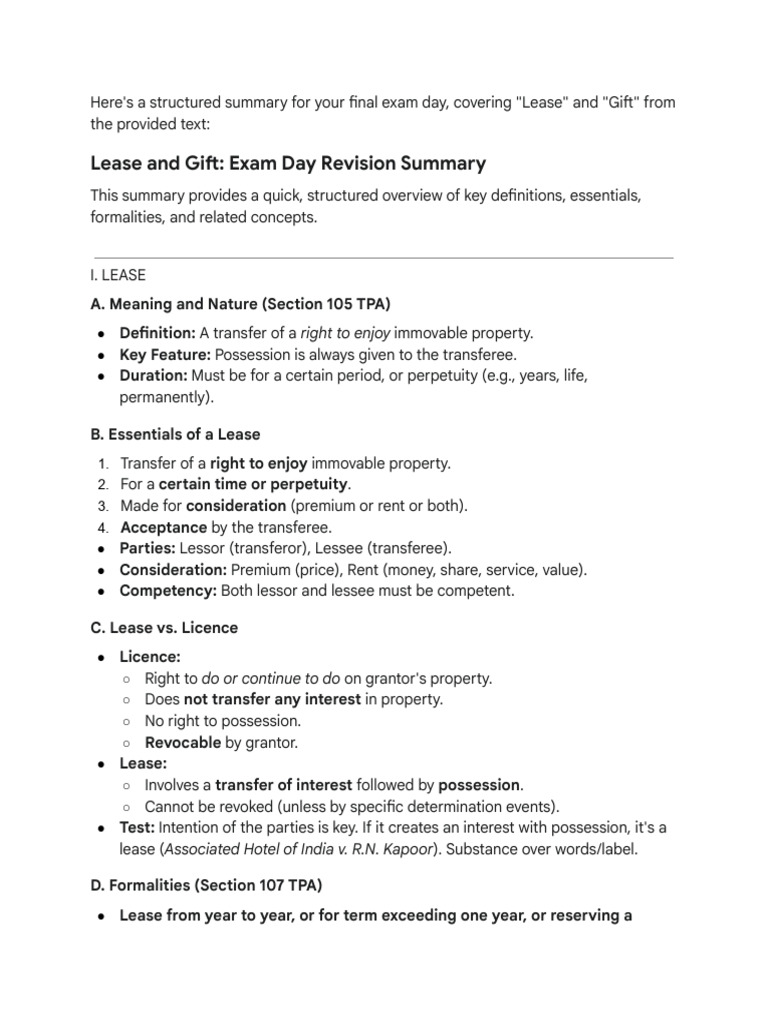 LEASE - Meaning and Nature of Lease - According To Se... | PDF | Lease ...