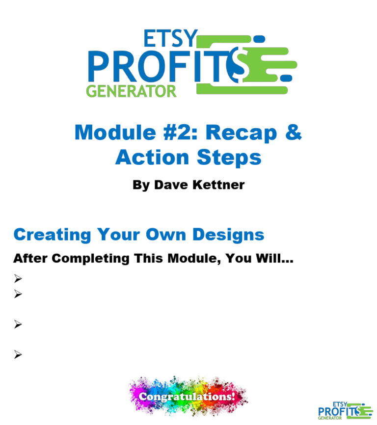 Etsy Profit Generator - Module - 2 - Recap - Action - Steps | PDF
