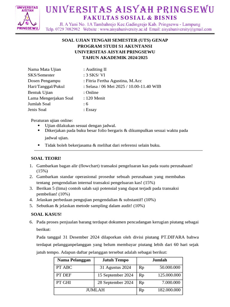 Soal UAS Auditing 2 | PDF