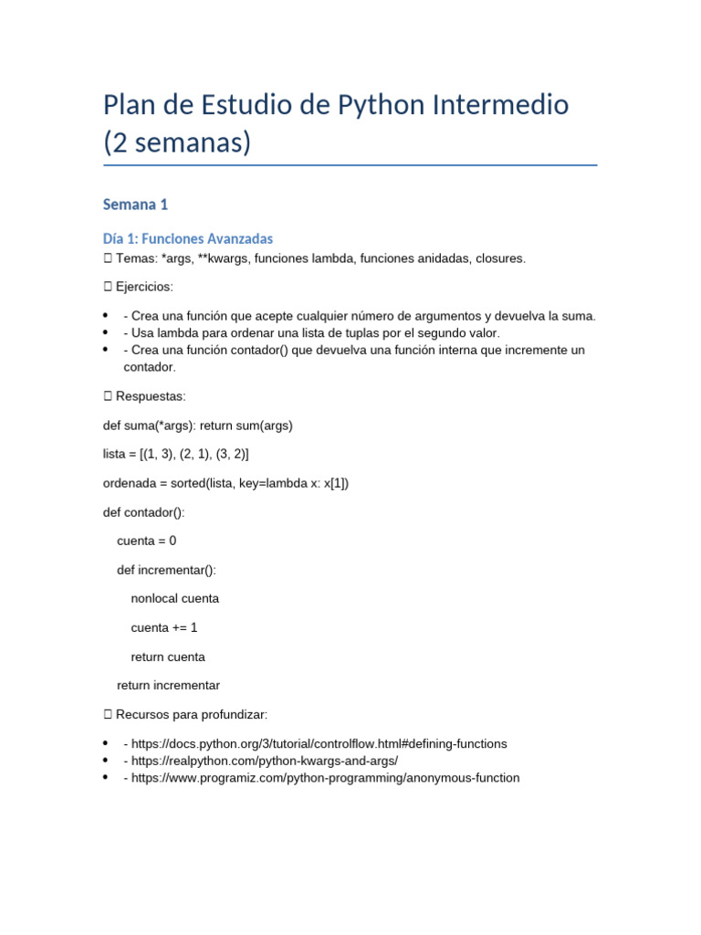 Plan Python Intermedio Completo | PDF