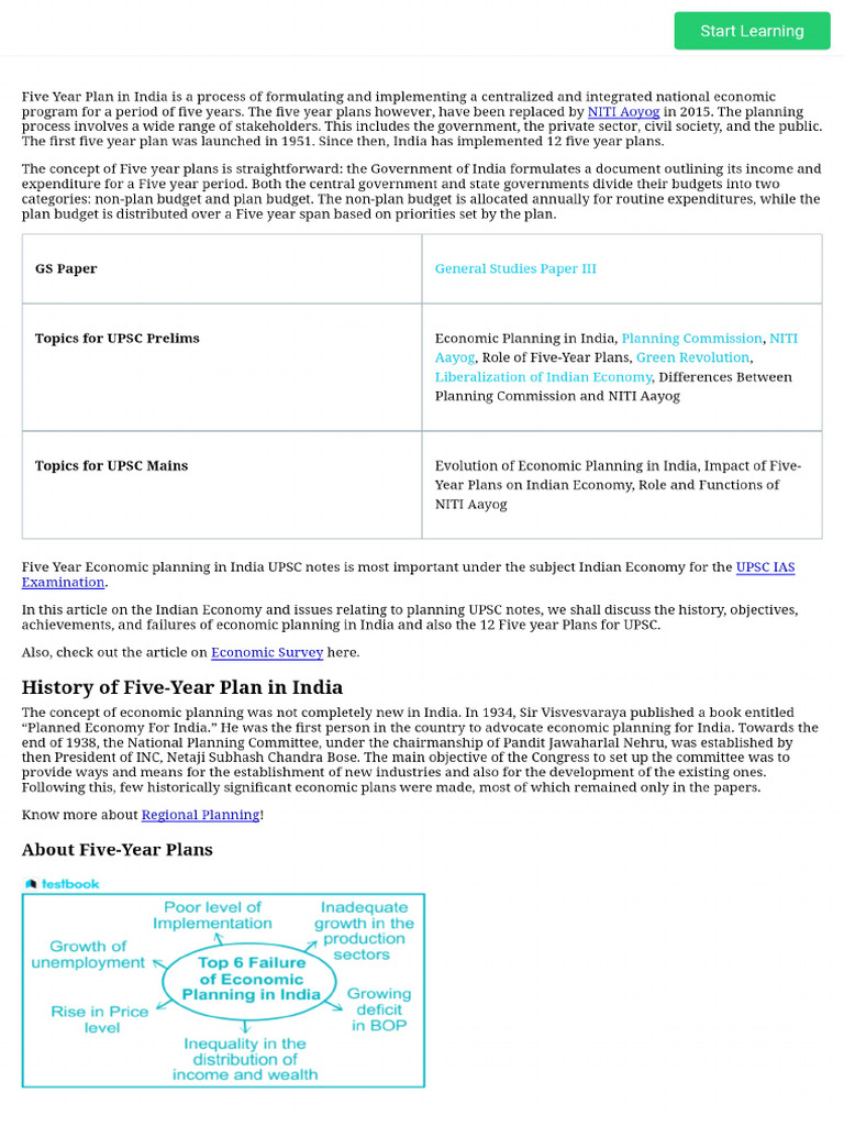 Five Year Plan in India - 1st To 12th Plans, Its Aim & Features For ...