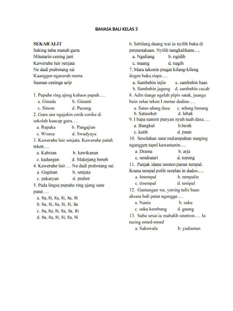 Bahasa Bali Kelas 3 | PDF