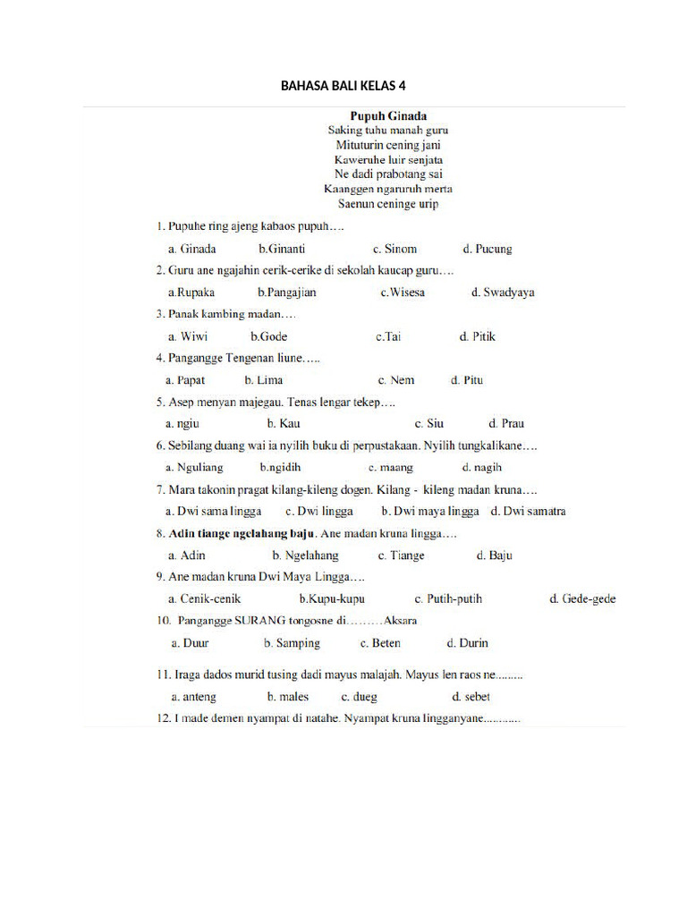 Bahasa Bali Kelas 4 | PDF