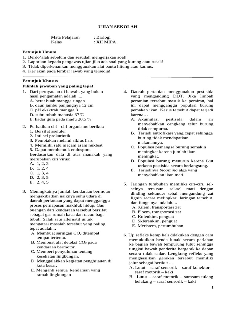 Latihan Soal Biologi Kelas Xii | PDF