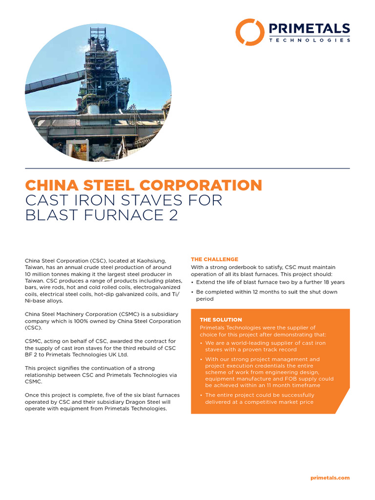 China Steel Corporation - Cast Iron Staves For Blast Furnace 2 | PDF ...