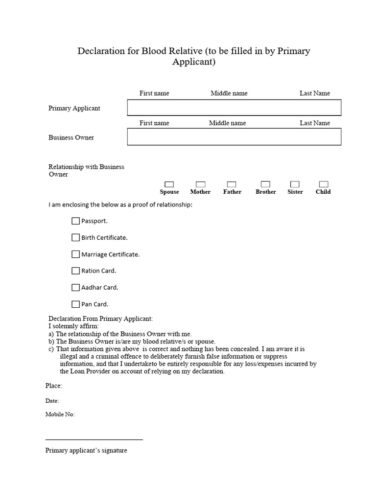 Declaration For Blood Relative | PDF