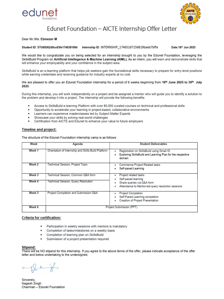 AICTE B2 Offer Letter 4001-6K-1339 | PDF | Educational Technology ...