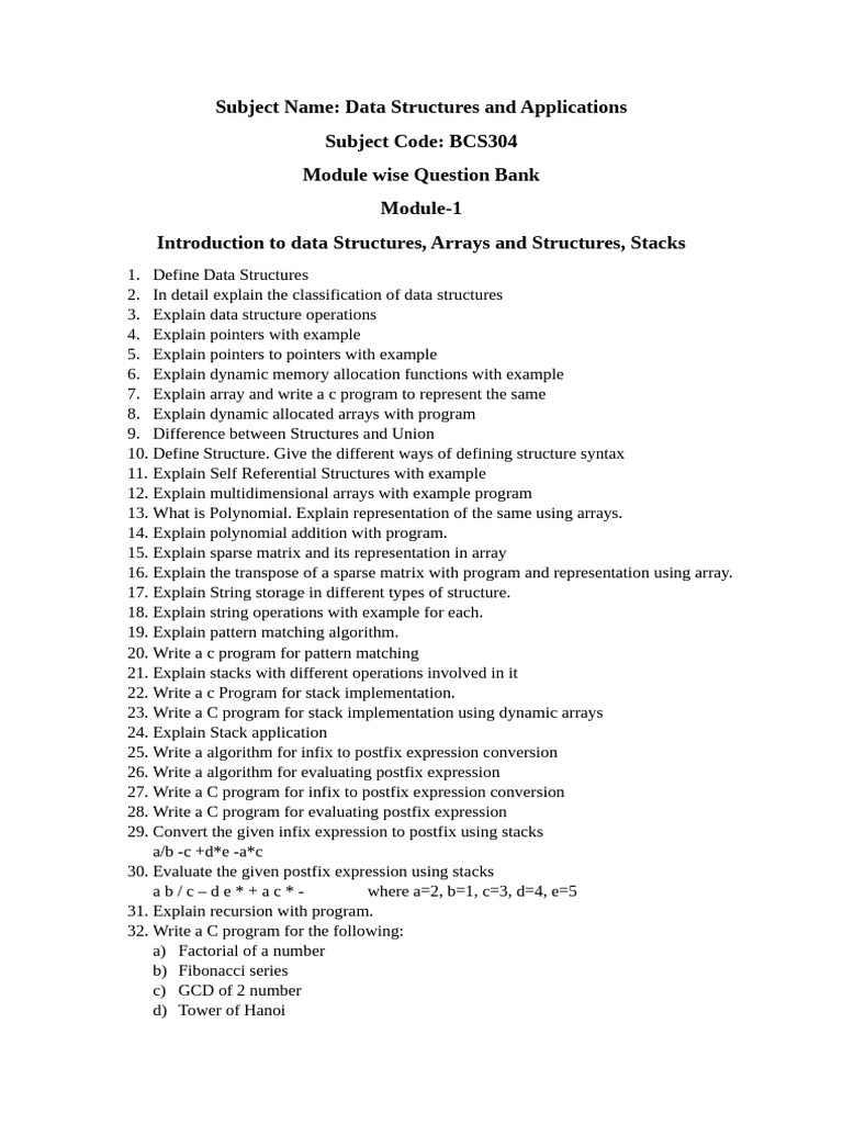 DS Question Bank for Module1 | PDF
