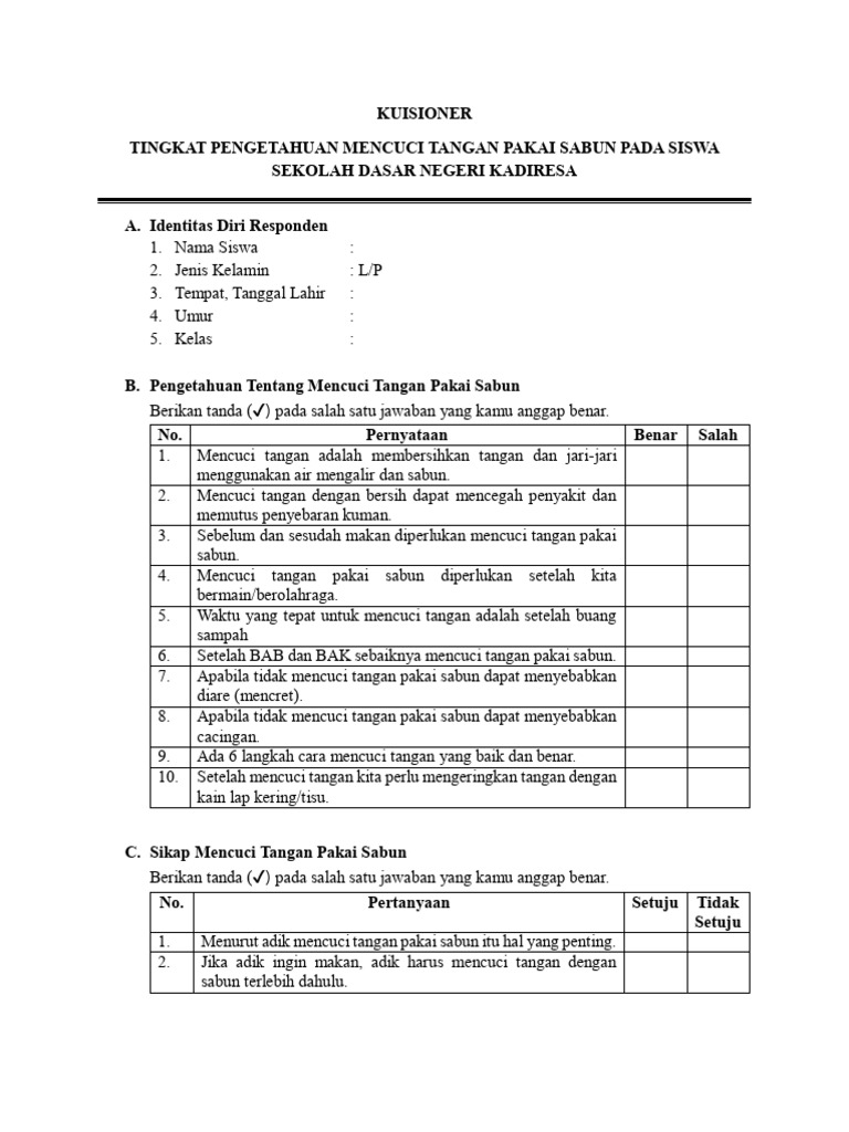 Kuisioner Cuci Tangan | PDF