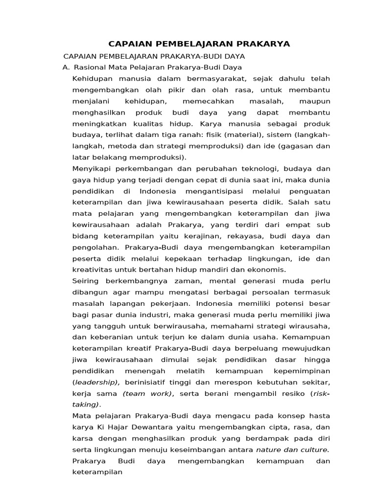 Capaian Pembelajaran Prakarya Budi Daya | PDF