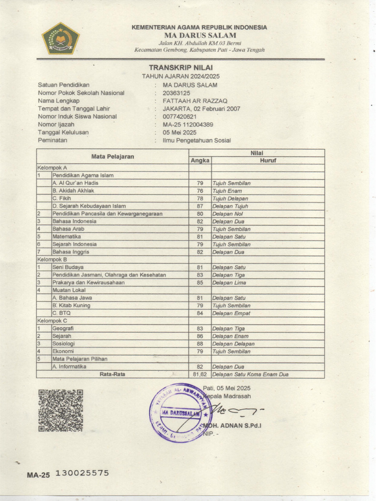 Transkrip Nilai | PDF