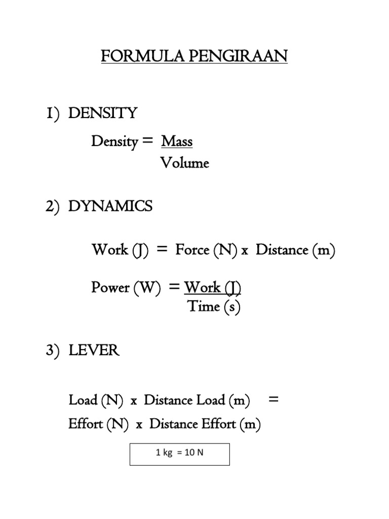 Formula Pengiraan Sains PMR | PDF