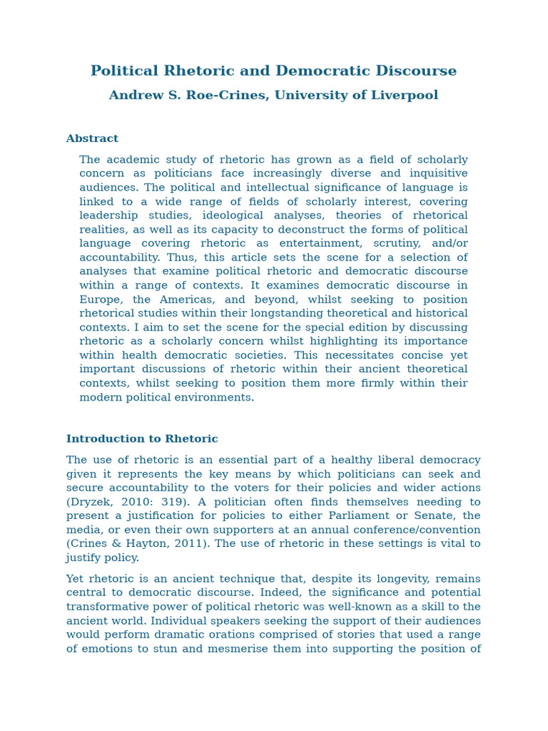 Analyzing Political Rhetoric Today | PDF | Public Speaking | Rhetoric