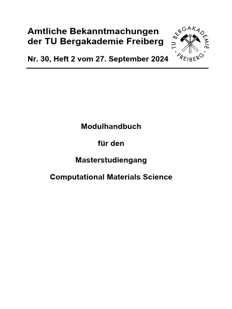 Master Module Handbook: Computational Materials Science | PDF ...