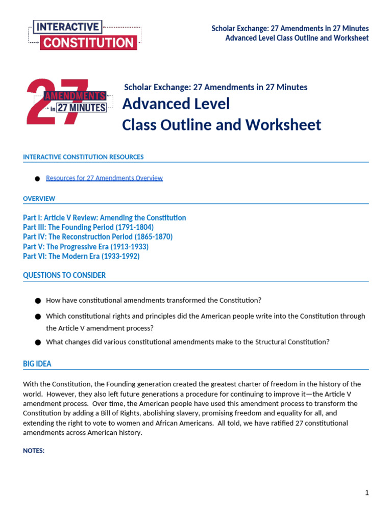 27 Amendments Handout - Advanced | PDF | Constitution | United States ...